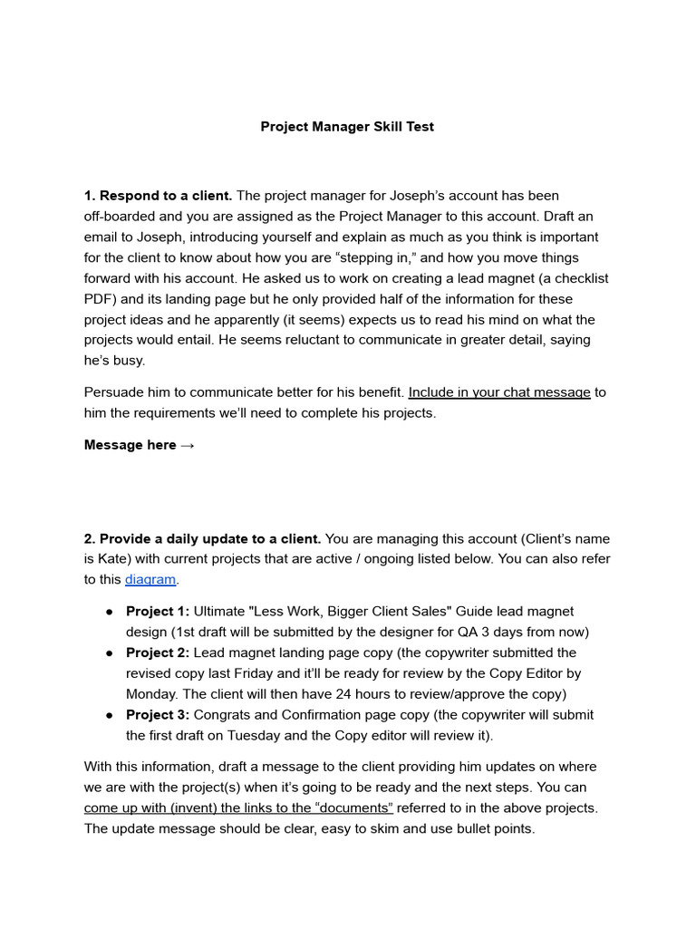 SKILL TEST - project manager | PDF | Human Communication SKILL TEST - project manager | PDF | Human Communication