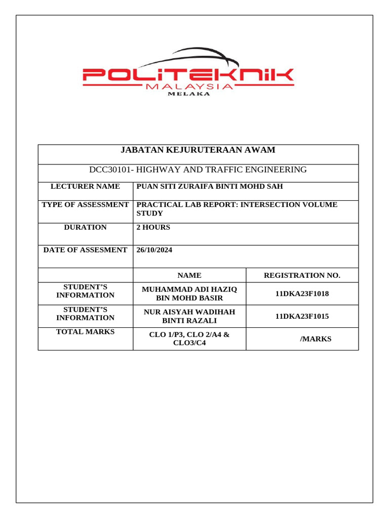 Intersection Volume Study Report Mah WDH | PDF | Traffic | Intersection ...