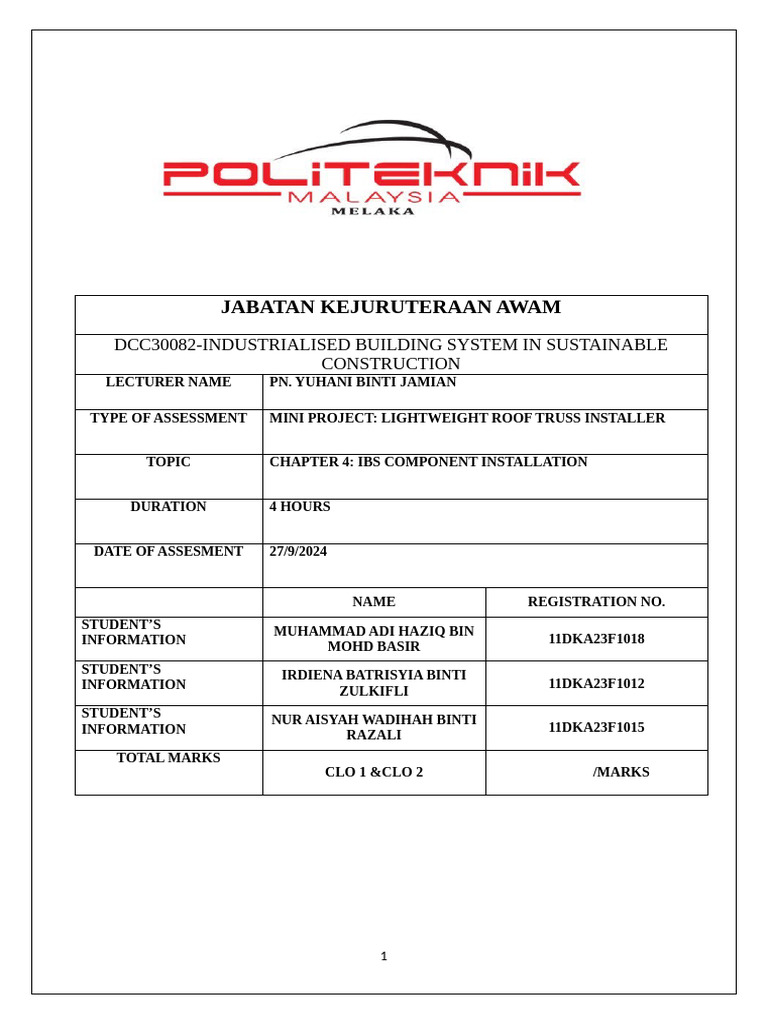 IBS ROOF TRUSS REPORT | PDF | Personal Protective Equipment | Truss