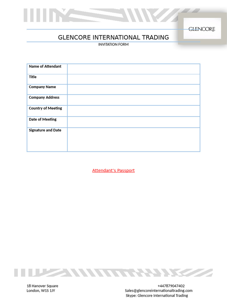 Glencore Invitation Form | PDF