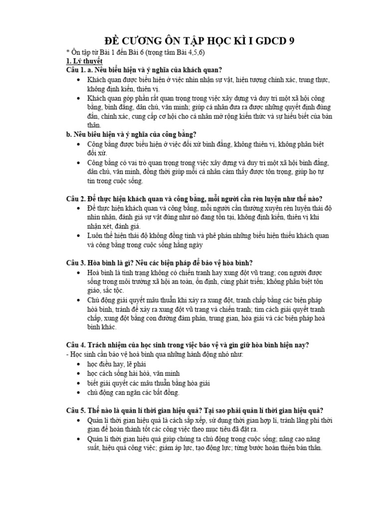 đề cương cuối kì 1 GDCD (lý thuyết) | PDF