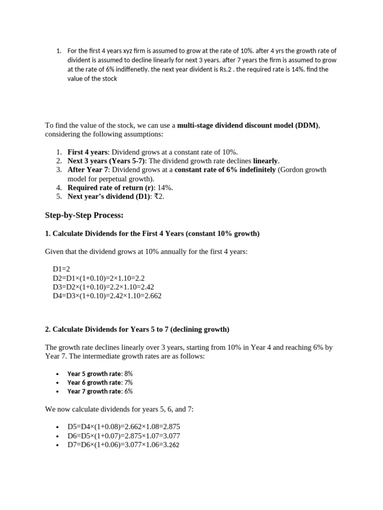 For The First 4 Years Xyz Firm Is Assumed To Grow at The Rate of 10 ...