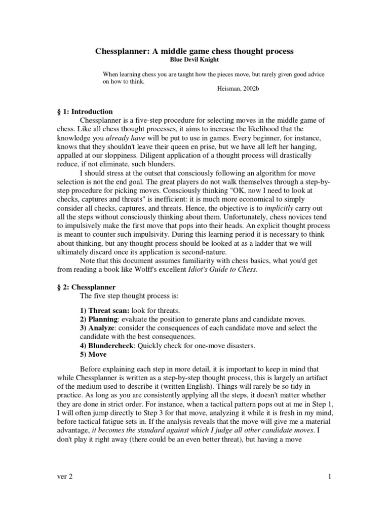 Thought Process in Chess | PDF | Chess Strategy | Abstract Strategy Games