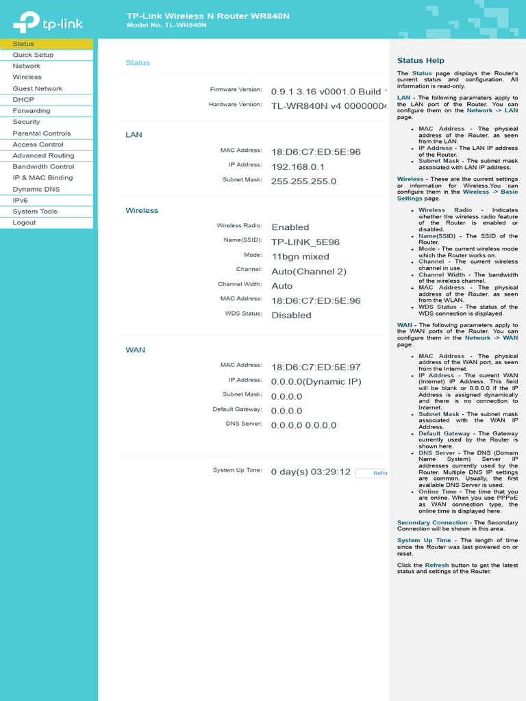 TL-WR840N | PDF | Ip Address | Router (Computing)