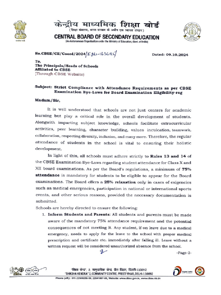 Attendance Requirements As Per CBSE | PDF