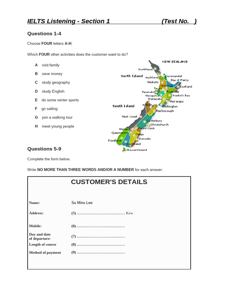 IELTS Listening Section 1 Practice Guide | PDF