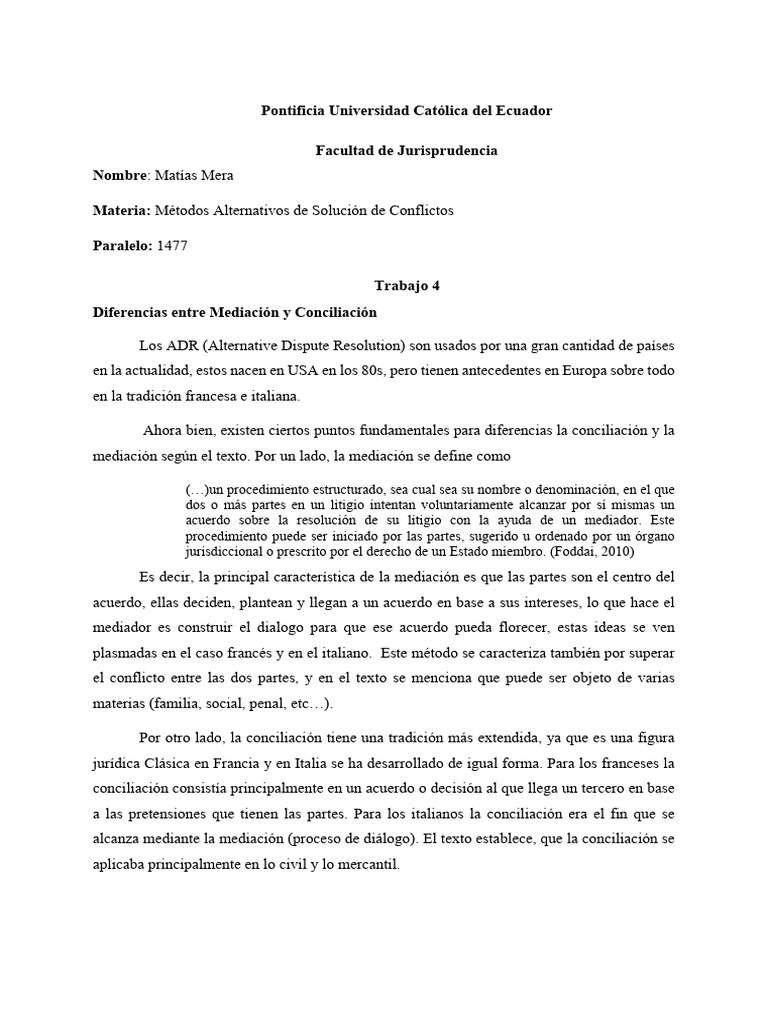 Diferencia Entre Mediación y Conciliación - Matías Mera | PDF ...