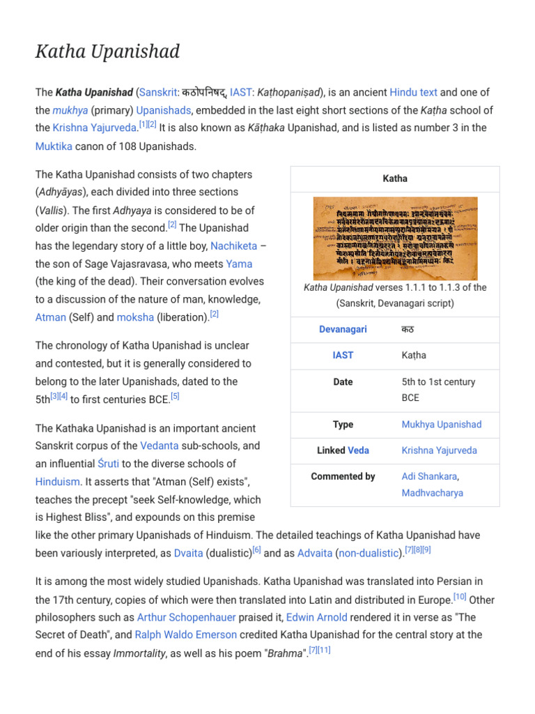 Katha Upanishad - Wikipedia | PDF | Ātman (Hinduism) | Upanishads
