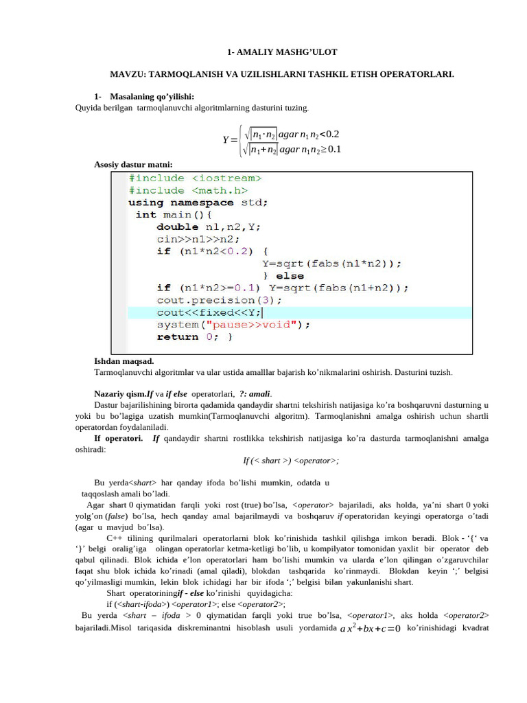 1 - Amaliyot - Topshiriq | PDF