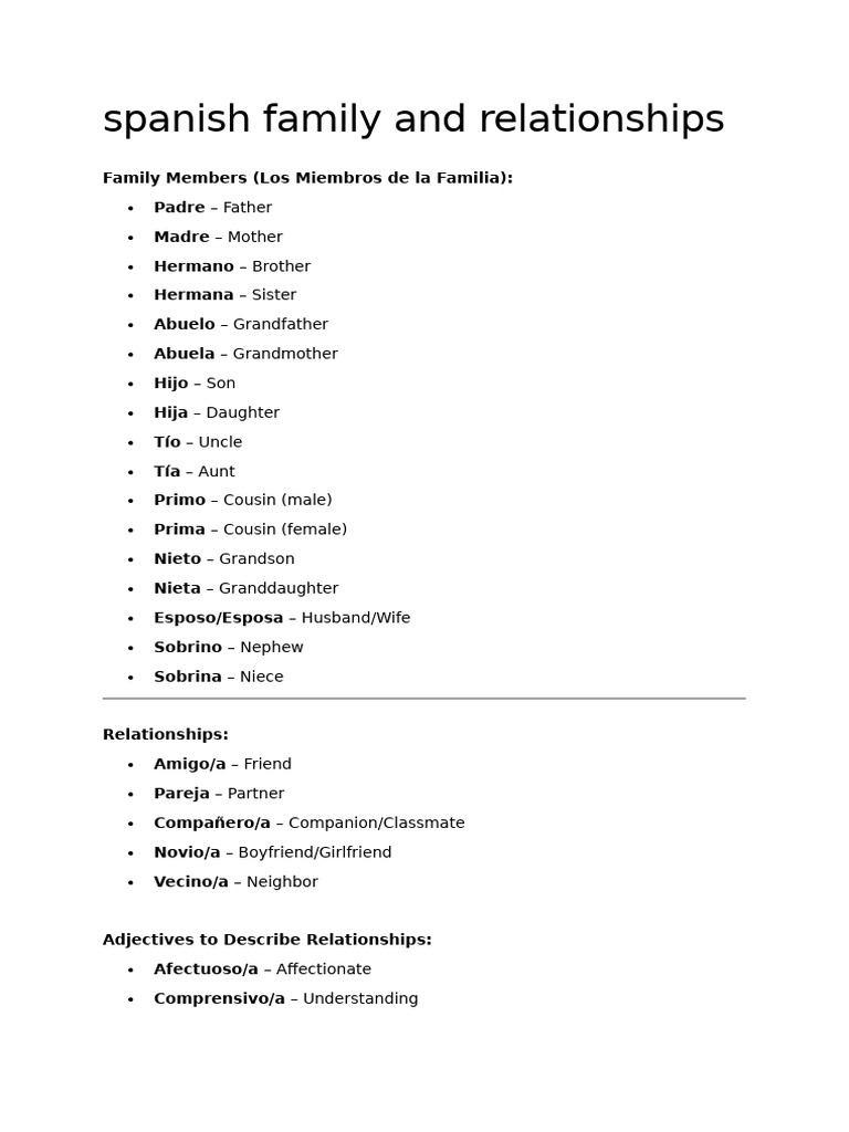 Spanish Family and Relationships | PDF