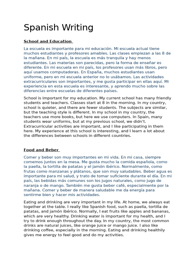 Spanish Writing Paper 1 Essays | PDF