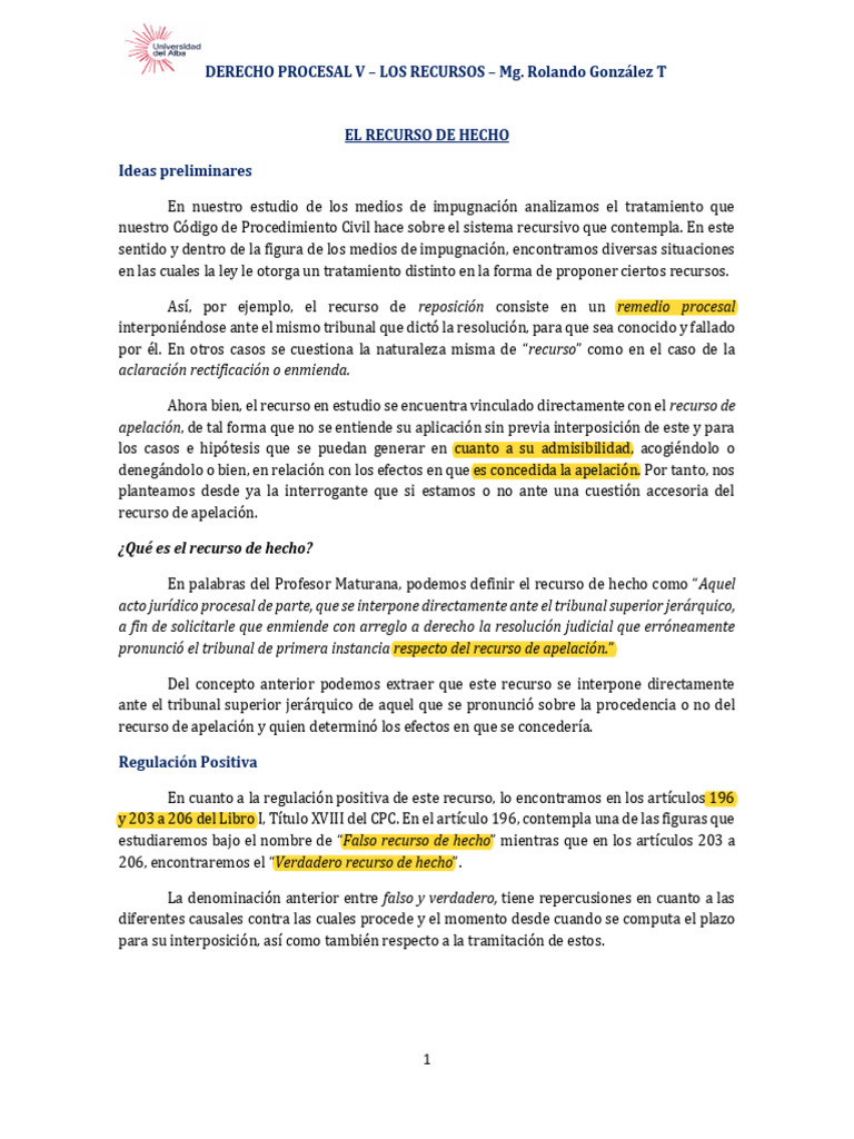 Recurso de Hecho | PDF | Apelación | Ley procesal