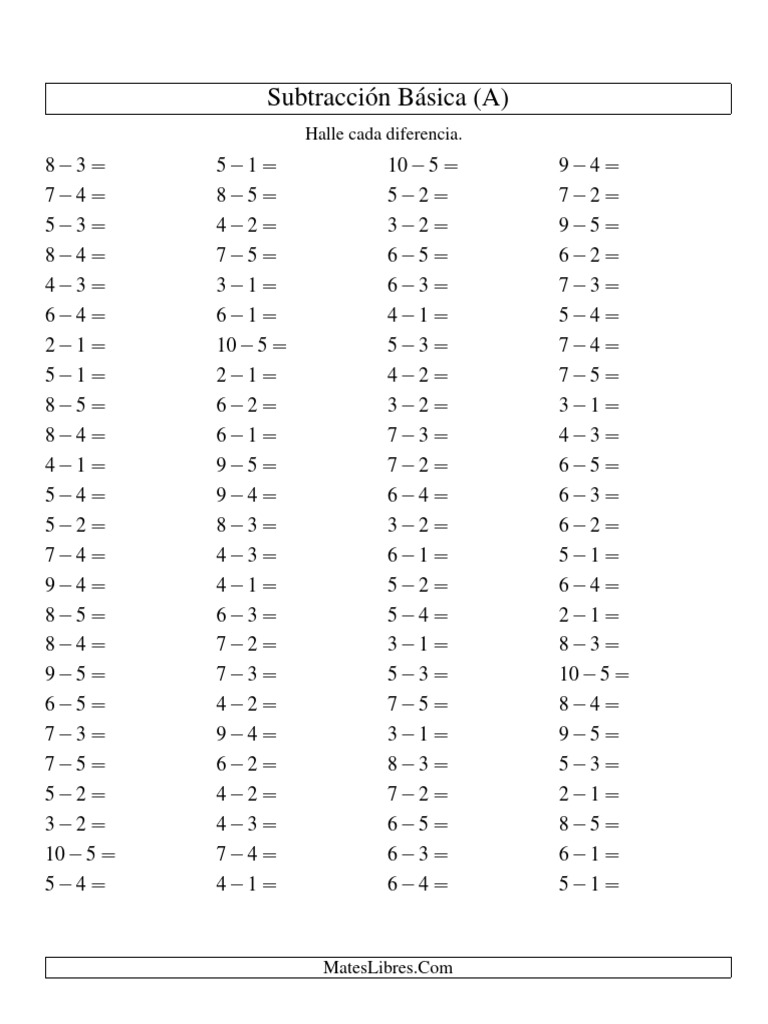 Restas 1 Digito Horizontal | PDF