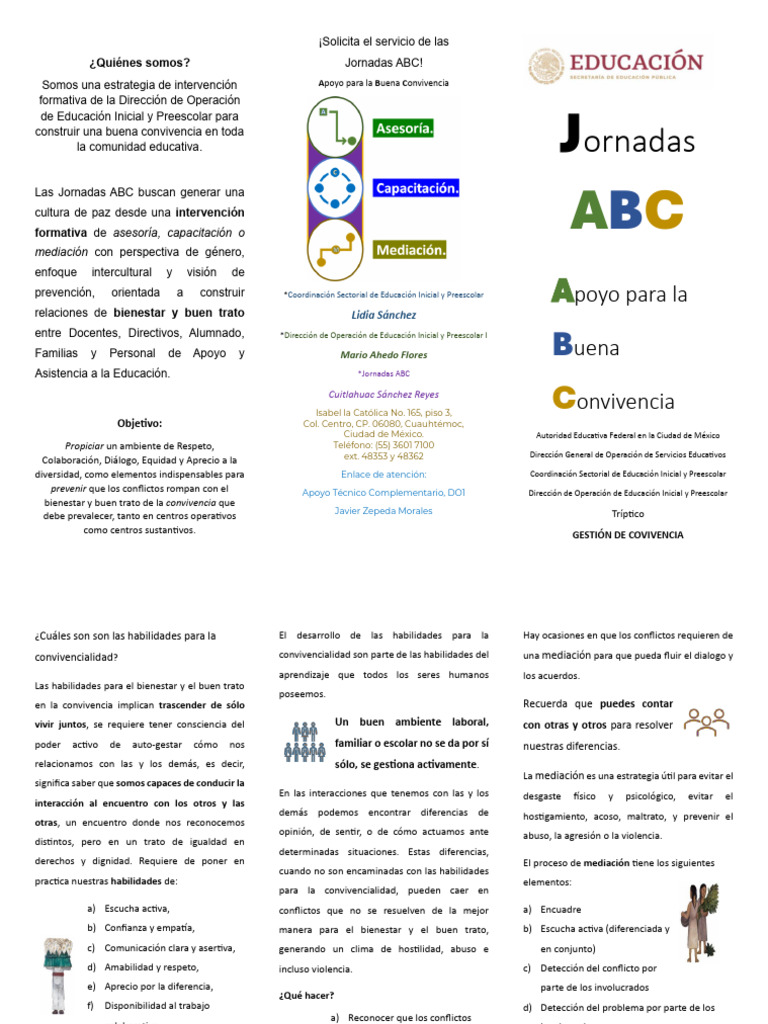 Triptico 1 Gestion de Convivencia Jornadas ABC | PDF | Educación de la primera infancia | Violencia