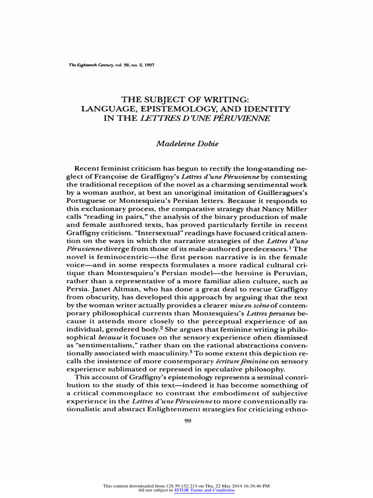 Graffigny S Writing Subject Language and | PDF | Epistemology