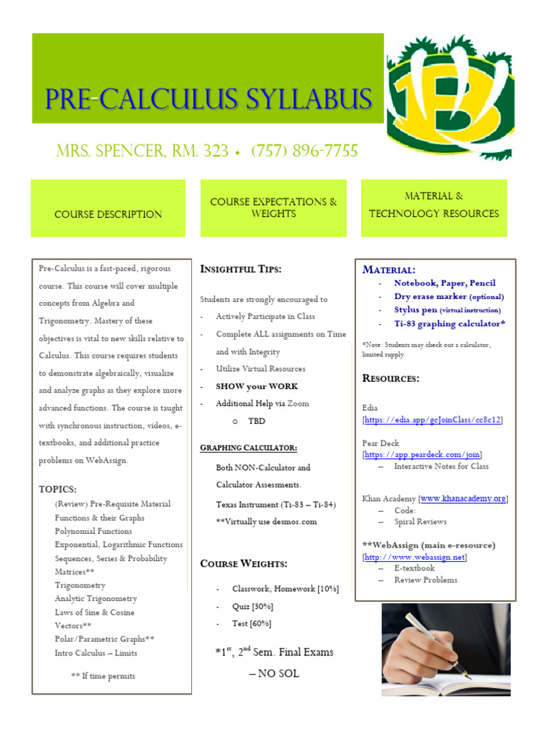Pre Calc Syllabus 2024 2025 | PDF | Precalculus | Function (Mathematics)
