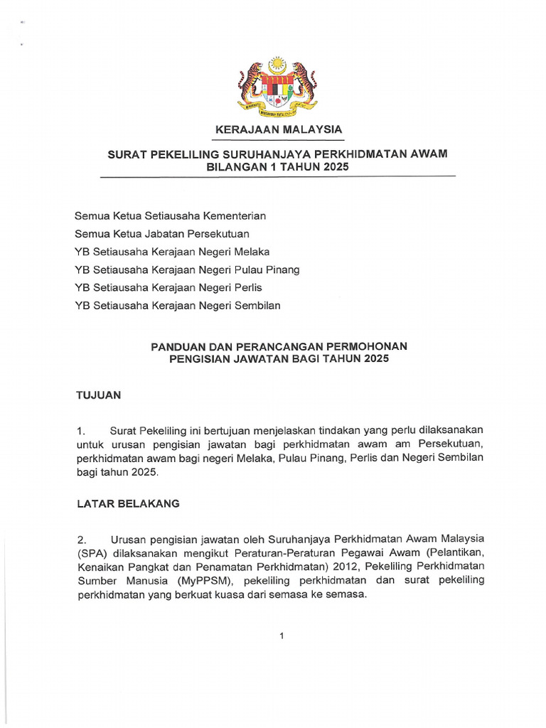 Surat Pekeliling Spa Bil 1 Tahun 2025 | PDF