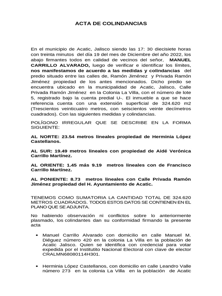Acta de Colindancias en Acatic, Jalisco | PDF | Gobierno | Eventos ...