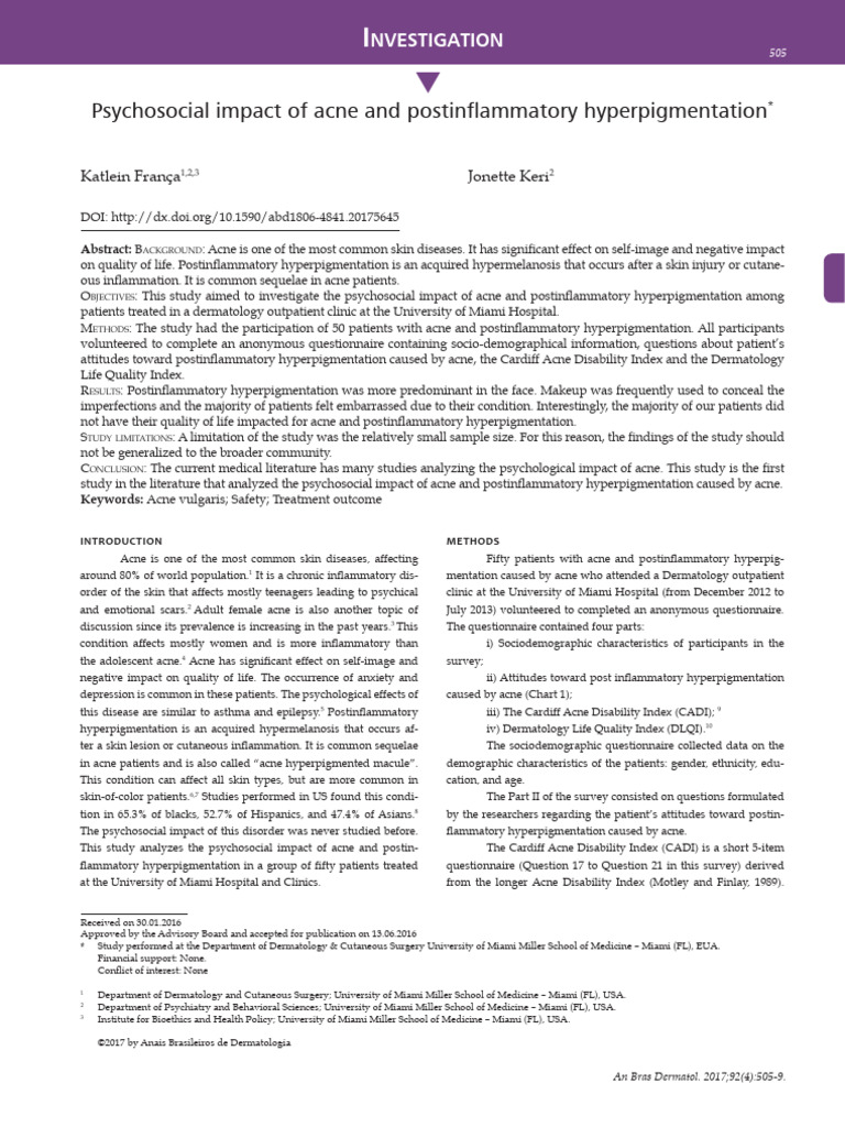 Psychosocial impact of acne and postinflammatory hyperpigmentation ...