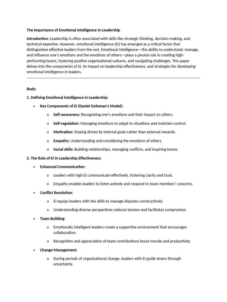 The Importance of Emotional Intelligence in Leadership | PDF ...