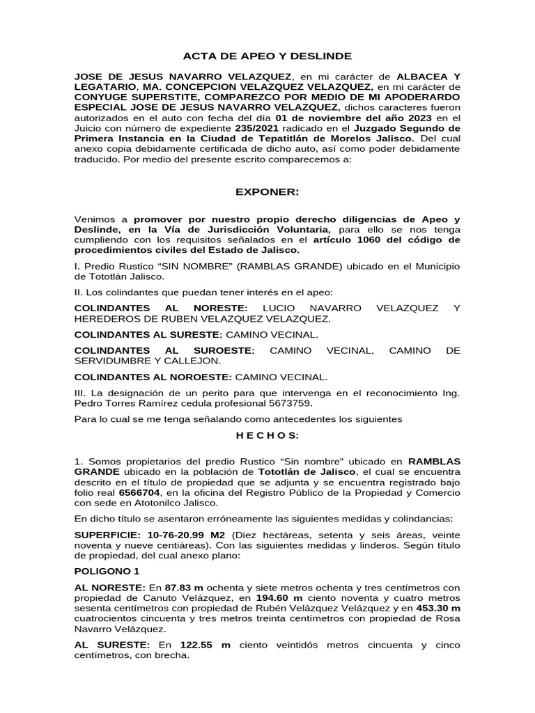 Diligencias de Apeo y Deslinde en Jalisco | PDF