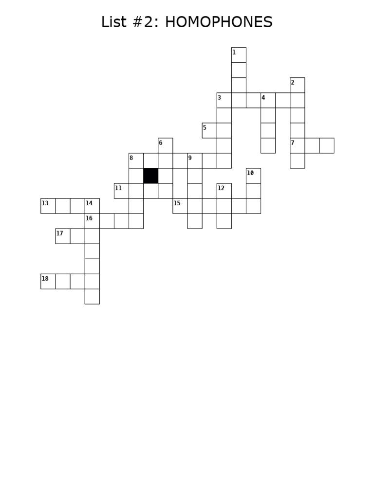 List #2: HOMOPHONES - Crossword Labs | PDF