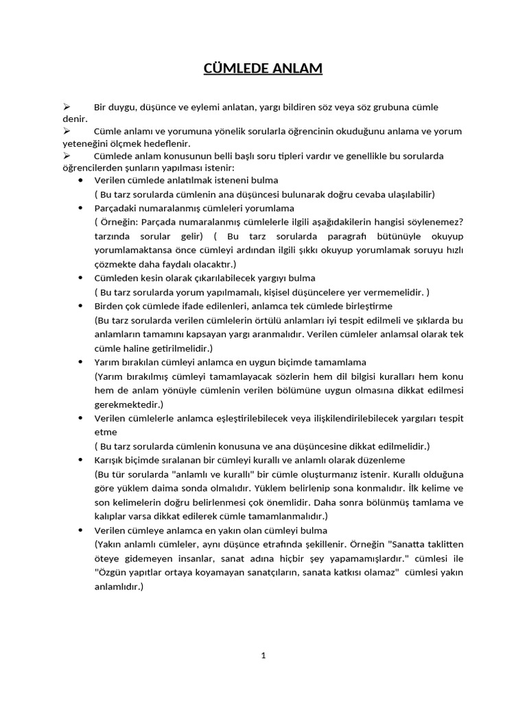 Cümlede Anlam | PDF