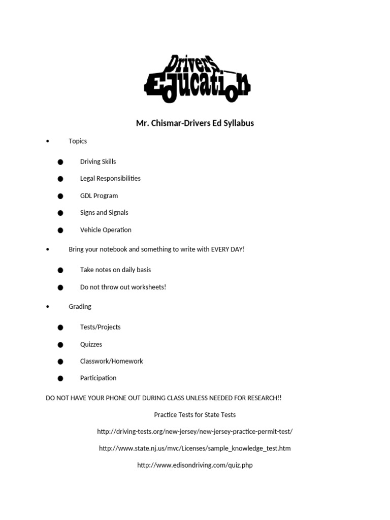 Drivers Ed Syllabus | PDF