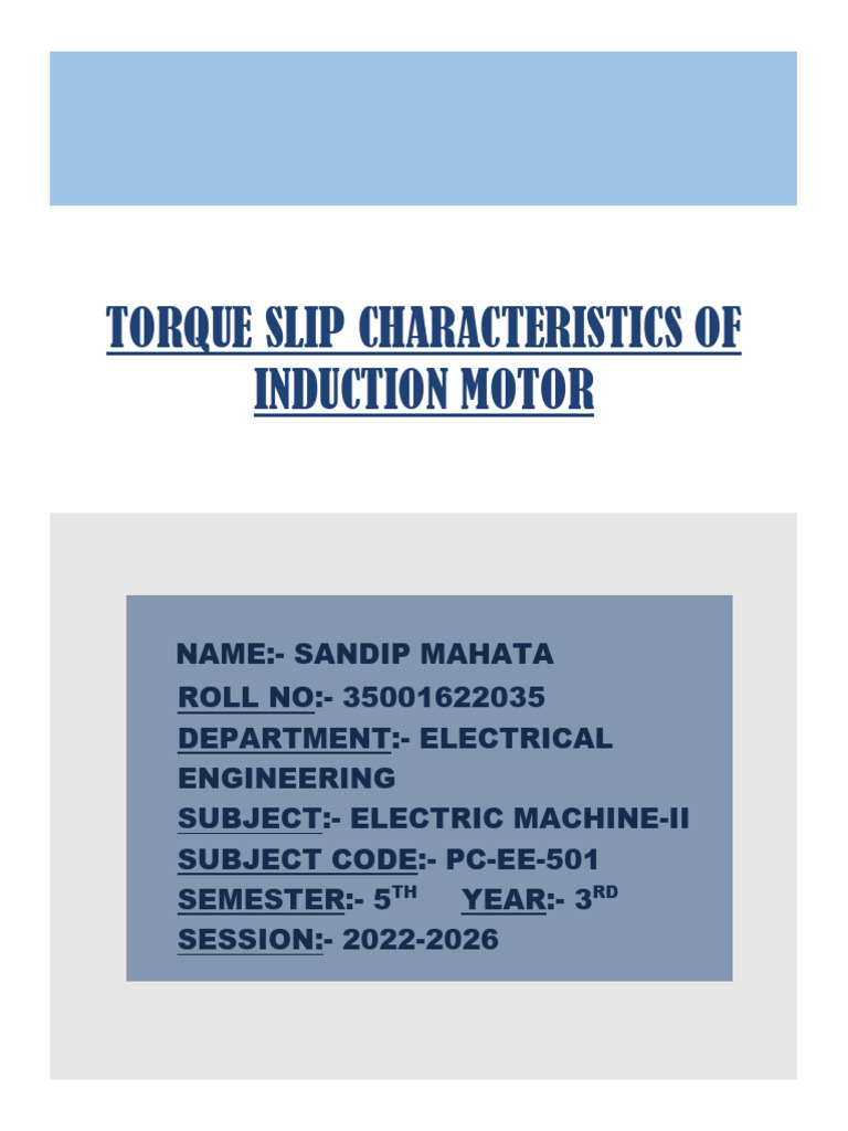 Torque Slip Charcteristics of Induction Machine. | PDF | Electric Motor ...