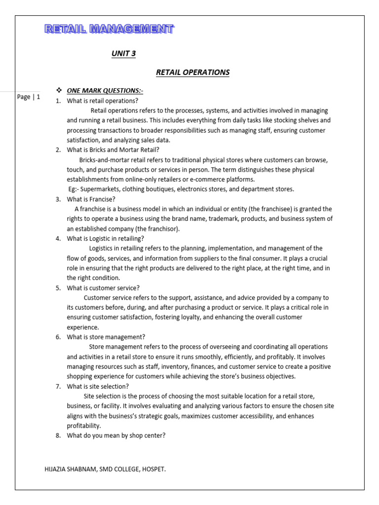 Retail Operations Overview and Management | PDF | Retail | Inventory