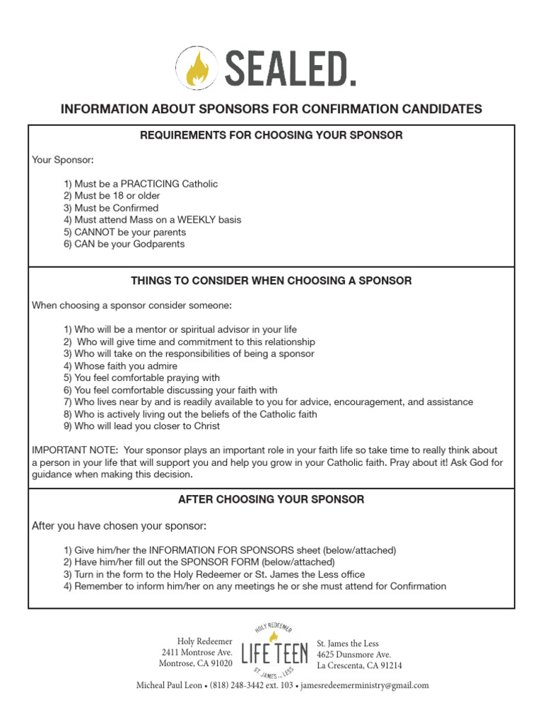 Confirmation Sponsor Form | PDF | Confirmation | Catholic Church