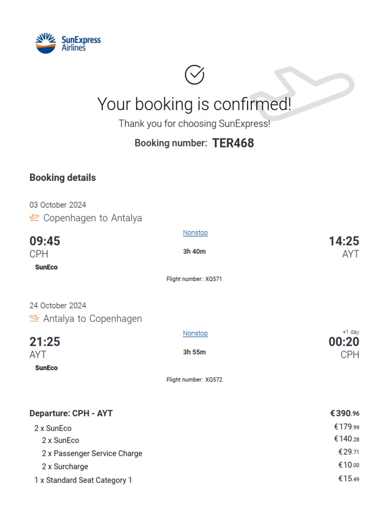 SunExpress - Confirmation | PDF | Aviation