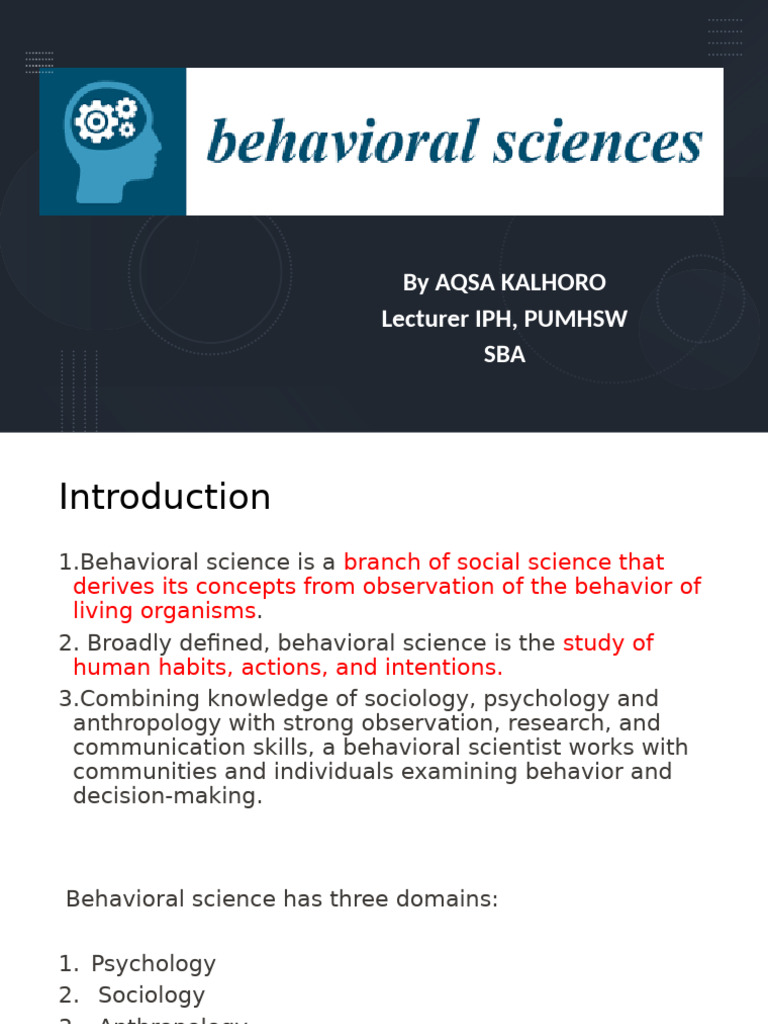 LEC 1, Introduction To Behavioral Sciences | PDF | Pain | Behavioural Sciences
