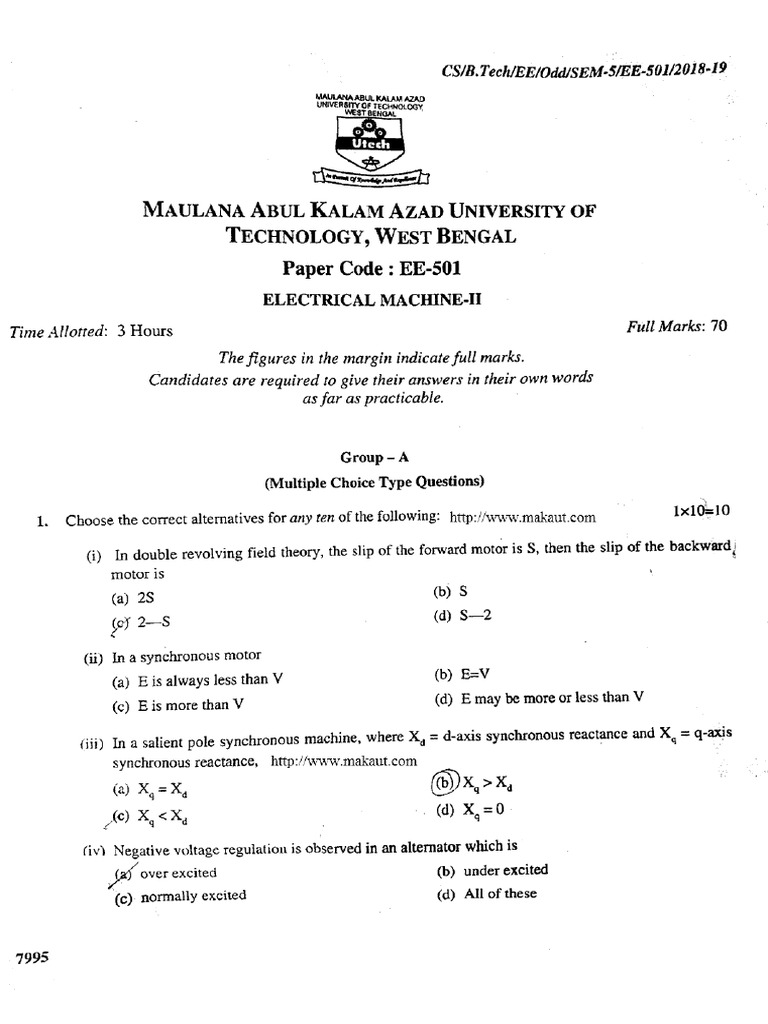 Btech Ee 501 Electrical Machine 2 2019 | PDF