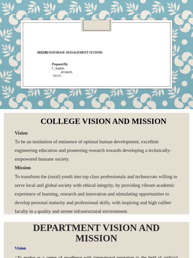 AD22302-DBMS -UNIT 1 | PDF | Databases | Data Model