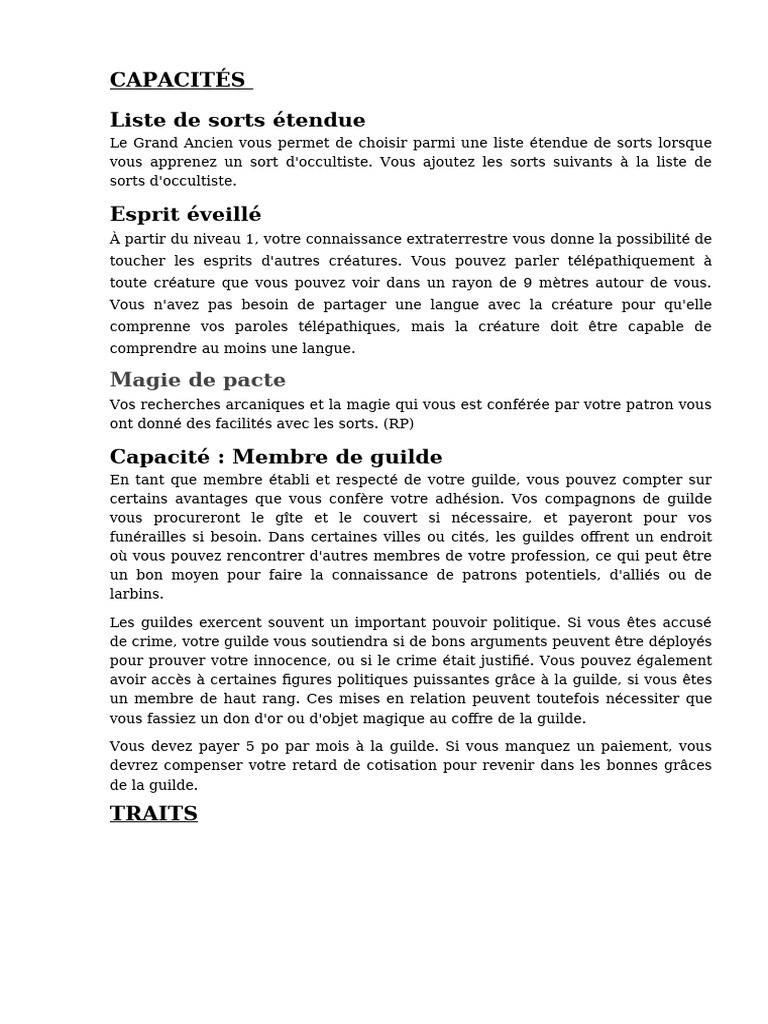 Capacités d'Occultiste et Guildes | PDF