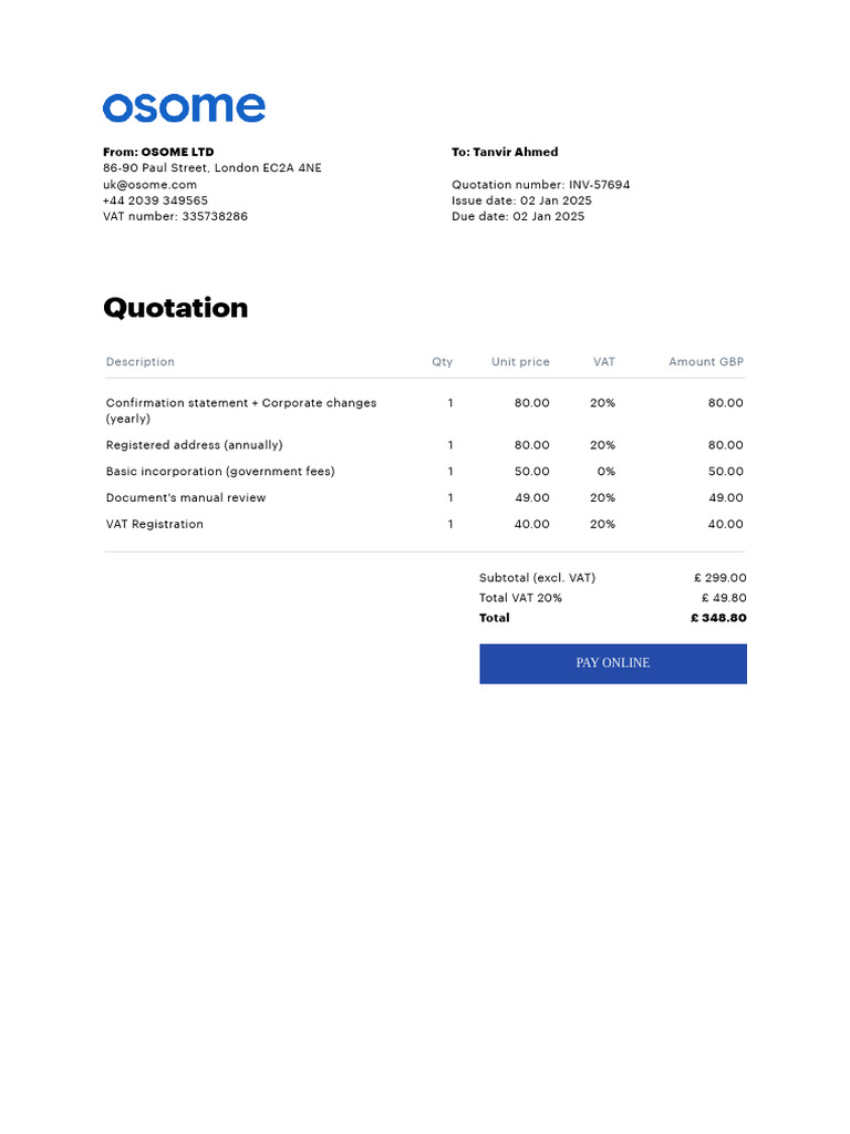 Proforma Invoice INV 57694 | PDF