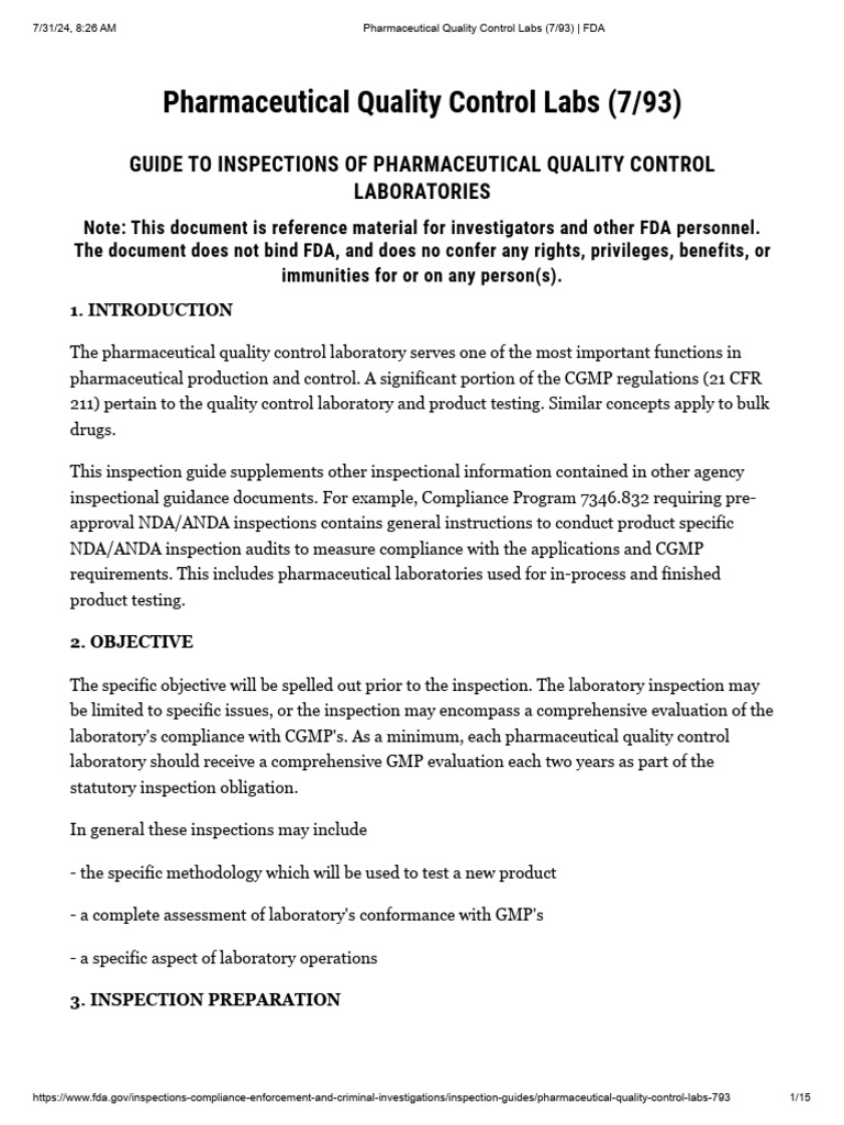 FDA Guide to Pharmaceutical Inspections | PDF | Food And Drug ...