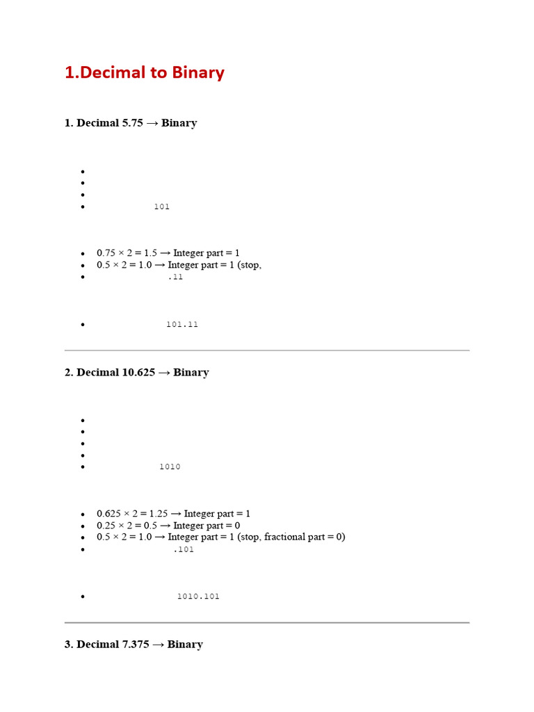 Decimal 10.625 to Binary Conversion | PDF | Decimal | Encodings