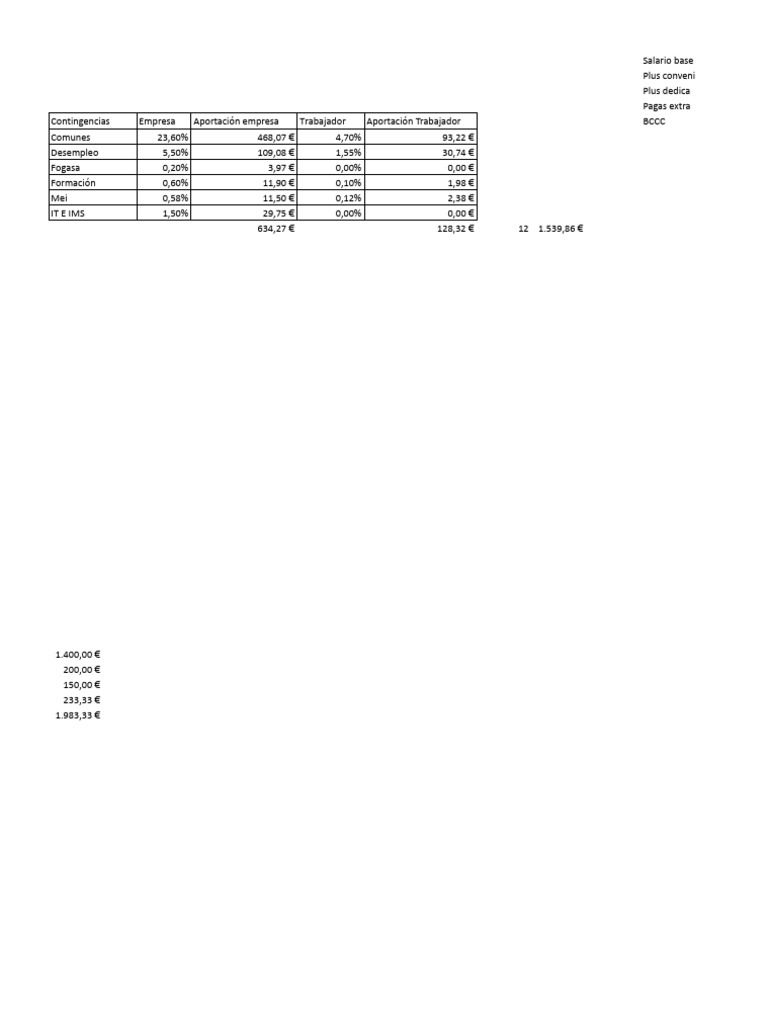 Libro1 Aportación A La Seguridad Social - XLSX - Hoja1 | PDF