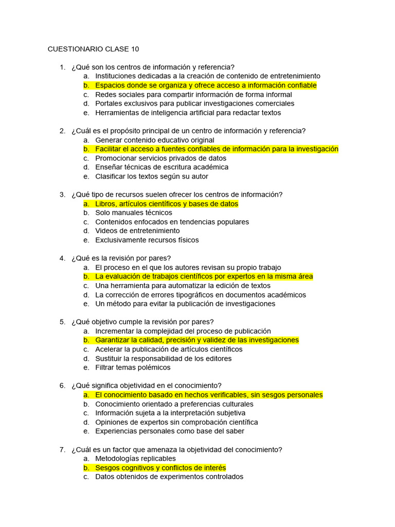 Cuestionario Clase 10 | PDF | Publicación Académica | Bases de datos