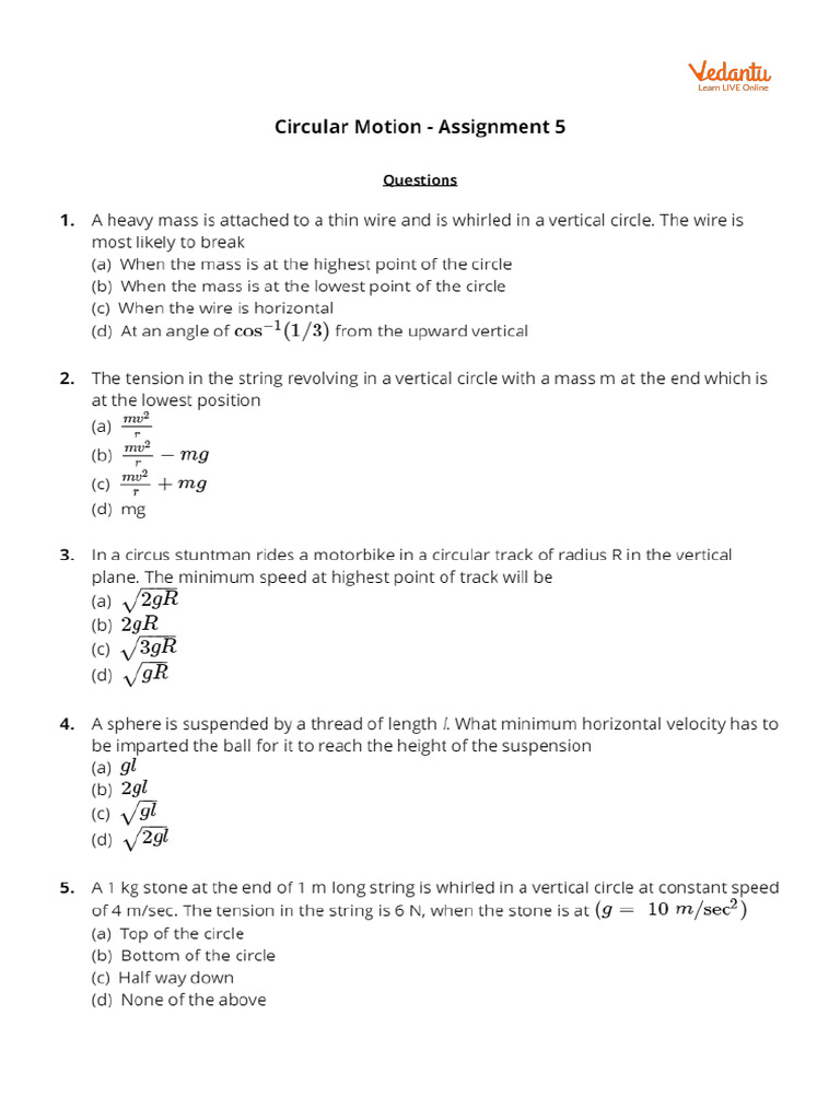 Circular Motion - Assignment 5 | PDF
