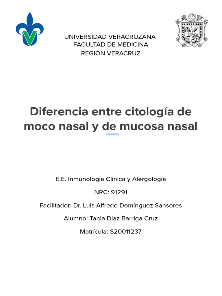 Diferencia entre citología de moco nasal y de mucosa nasal | PDF | Inflamación | Infección