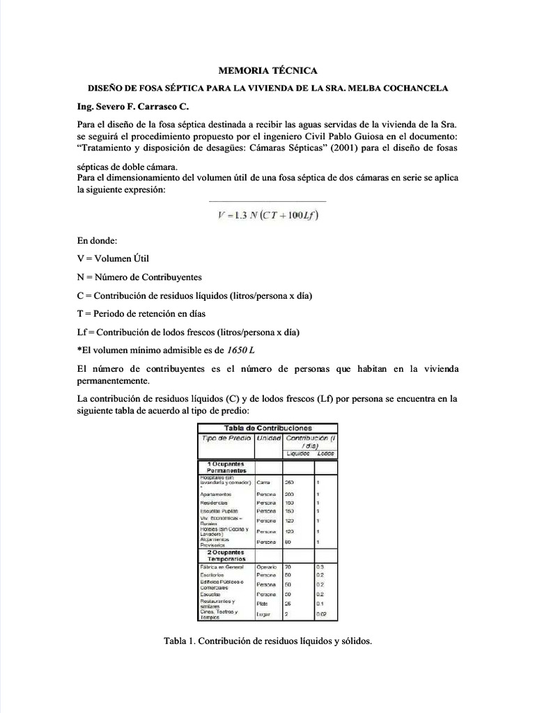 PDF Memoria Tecnica Fosa Septica - Compress | PDF