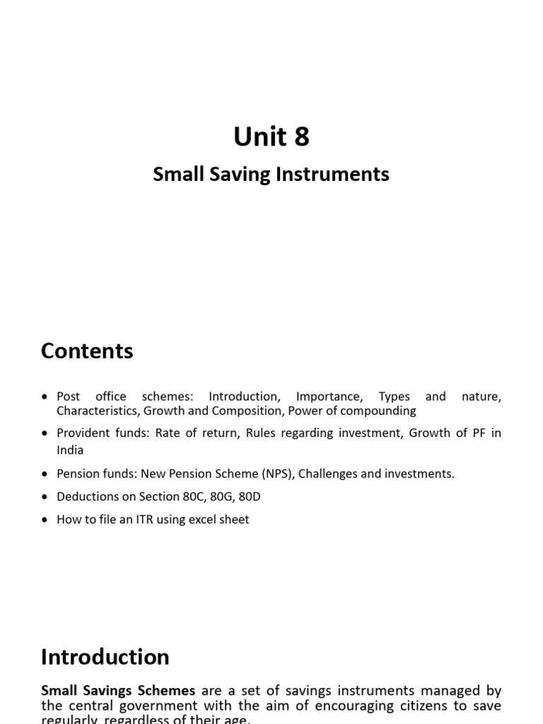 Unit 8 Small Saving Instruments | PDF | Pension | Economies