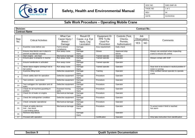 SHE-SWP-05 Operating Mobile Crane Rev 04 | PDF | Crane (Machine ...