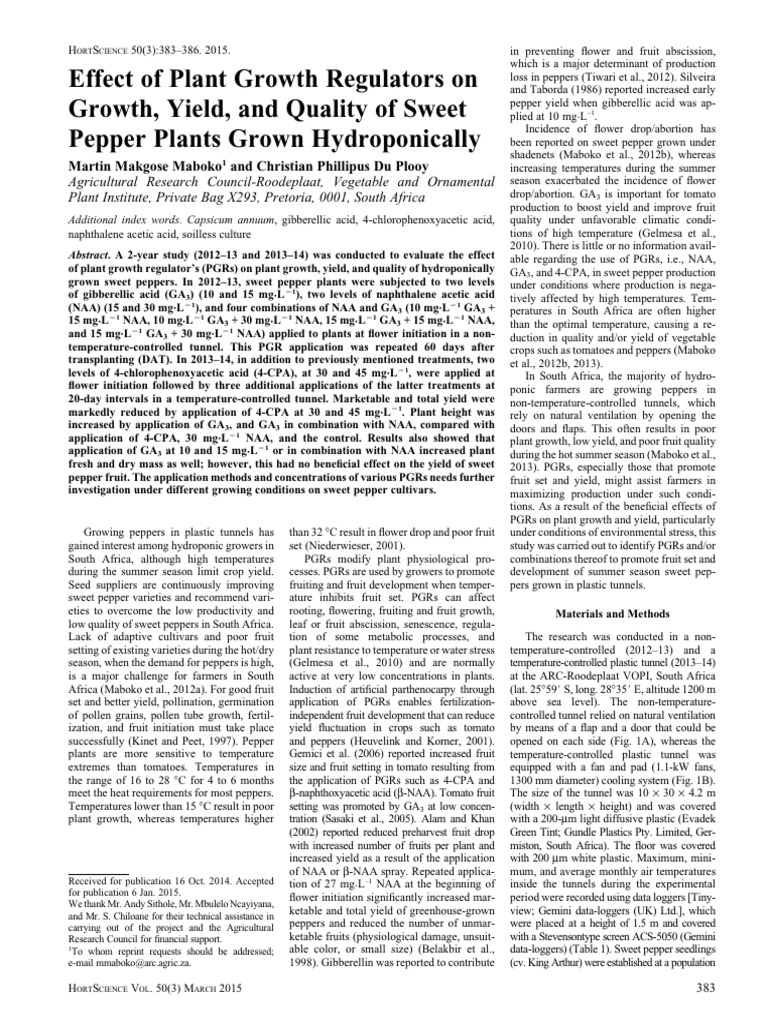 PGR Effects on Hydroponic Peppers | PDF | Capsicum | Tomato
