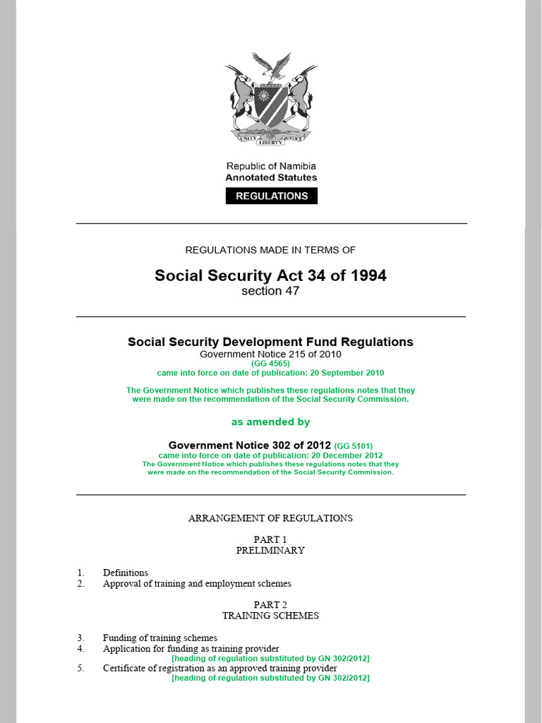 Social Security Act 34 of 1994-Regulations 2010-215 | PDF | Vocational Education | Employment
