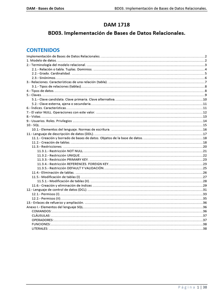 DAM TEMA 3Bases de Datos Relacionales | PDF | Bases de datos | SQL
