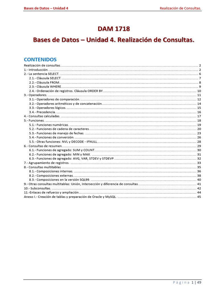 DAM TEMA 4realización de Consultas | PDF | SQL | Bases de datos